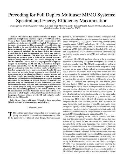 Pdf Precoding For Full Duplex Multiuser Mimo Systems Spectral And Energy Efficiency Maximization
