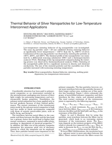 Pdf Thermal Behavior Of Silver Nanoparticles For Low Temperature Interconnect Applications