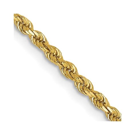 Curata Womens 14k Yellow Gold 225mm Diamond Cut Rope Chain Anklet