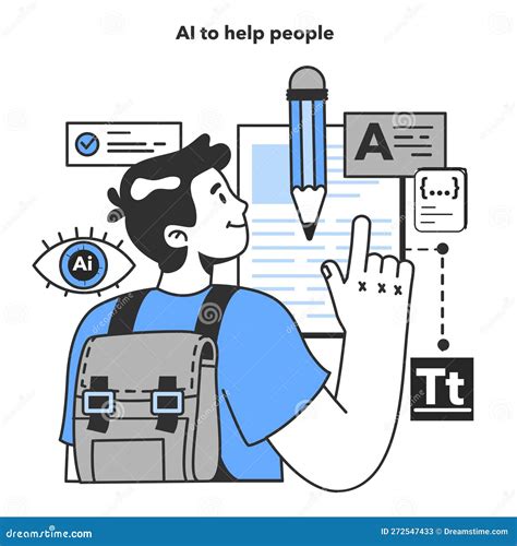 Neural Network Helping Babes With Instant Translation Or Text Generation Stock Vector