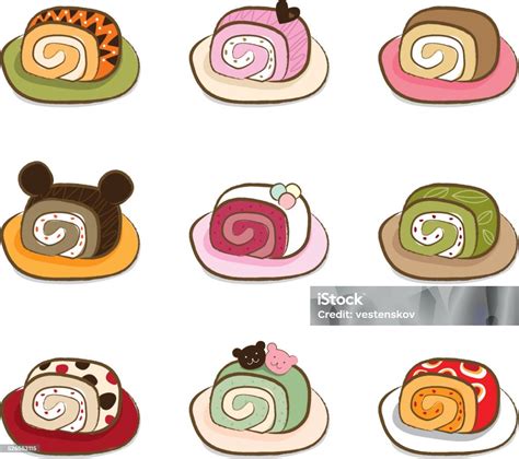 Assorted Fancy Cake Rolls Stock Illustration Download Image Now