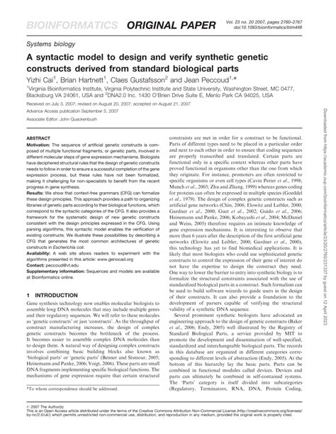 Pdf A Syntactic Model To Design And Verify Synthetic Genetic