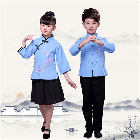 儿童民国服装学生装五四青年装中山装抖音风女童演出服古装汉服女 虎窝淘