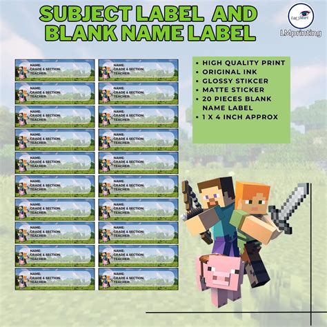 Lucsmart Fast Shipping Minecraft Themed Sticker Label And Name Worksheets Library