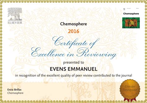 Pdf Certificate Of Excellence In Reviewing 2016 Chemosphere Journal
