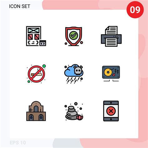 User Interface Pack Of 9 Basic Filledline Flat Colors Of Pollution Gas Device Smoking No