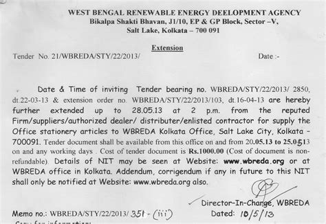 Extension Order Wbreda An Organisation Under The Department Of Non Conventional And