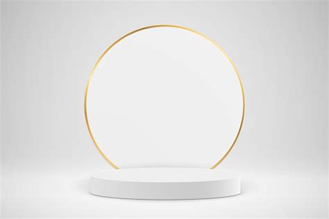 현대 받침대와 플랫폼 빈 흰색 원형 연단 황금 원 스탠드 스테이지 실린더 둥근 빈 무대 및 연단 계단 3d 템플릿 제품 프리젠 테이션 수상에 대 한 스톡 벡터 3차원 형태에