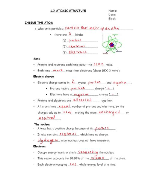 13 Atomic Structure Notes Key Pdf