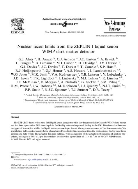 Pdf Nuclear Recoil Limits From The Zeplin I Liquid Xenon Wimp Dark Matter Detector