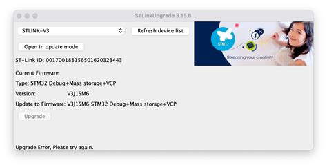 Upgrade Error Please Try Again With St Link Stmicroelectronics Community