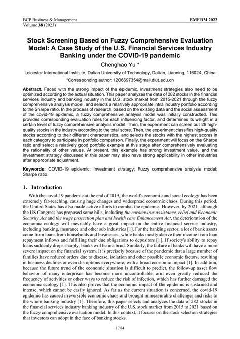 PDF Stock Screening Based On Fuzzy Comprehensive Evaluation Model A Case Study Of The U S