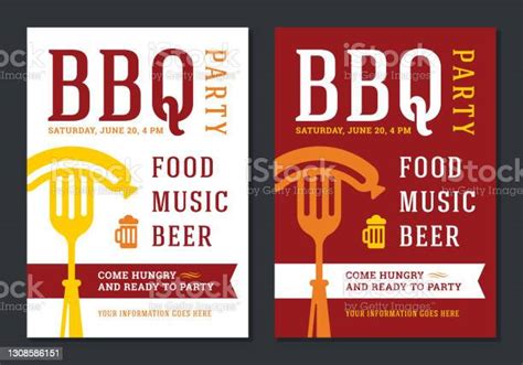 바베큐 파티 초대 전단지 또는 포스터 디자인 벡터 템플릿 Barbecue Social Gathering에 대한 스톡 벡터
