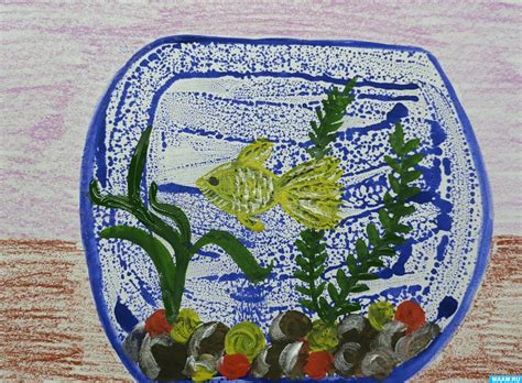 Мастер класс по рисованию восковыми мелками и акварелью с использованием шаблона «Аквариум 9