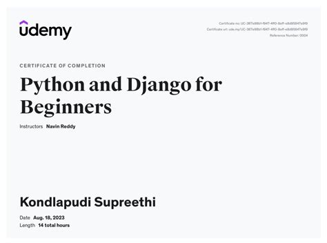 Kondlapudi Supreethi Reddy On Linkedin Python Django Udemy