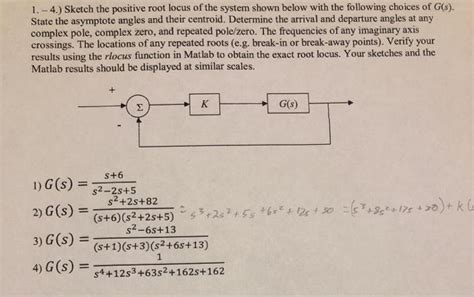 Solved 1 4 Sketch The Positive Root Locus Of The System