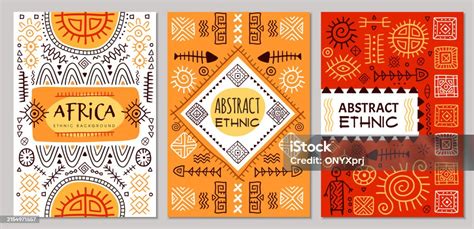 아프리카 포스터 본격적인 부족 기하학적 상징 그린 추상적 인 모양 최근 벡터 플래 카드 디자인 세트 아프리카 부족 일러스트 패턴 예술 고대의에 대한 스톡 벡터 아트 및 기타
