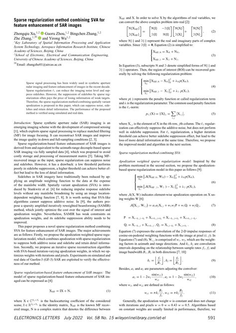 Pdf Sparse Regularization Method Combining Sva For Feature Enhancement Of Sar Images