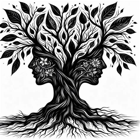 A Male And Female Tree Their Forms Intertwined Grow Side By Side Their Branches Mingling As