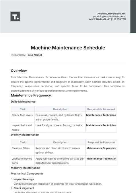 Free Machine Maintenance Schedule Template To Edit Online