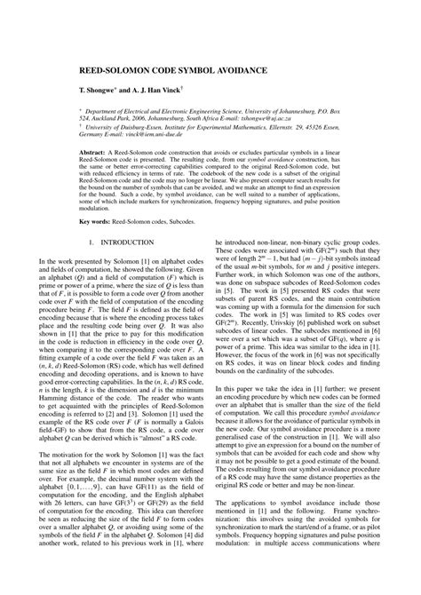 PDF Reed Solomon Code Symbol Avoidance