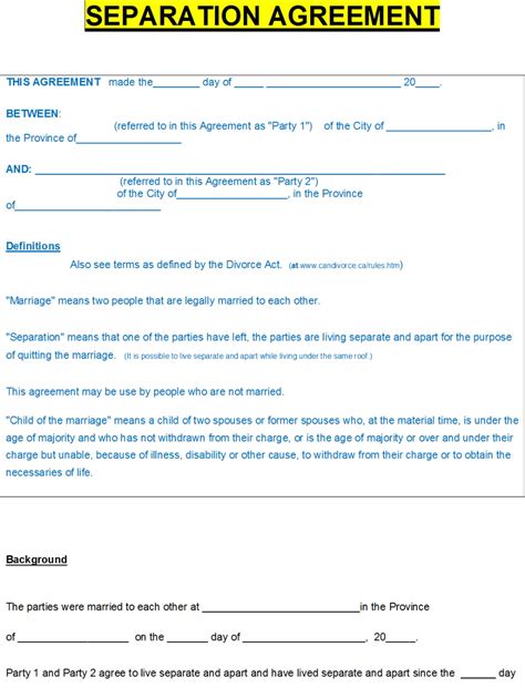 Printable Do It Yourself Separation Agreement Printable Calendars At