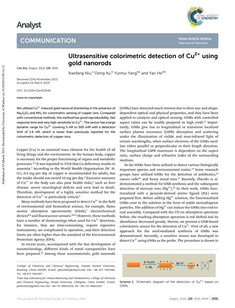 Pdf Ultrasensitive Colorimetric Detection Of Cu2 Using Gold Nanorods