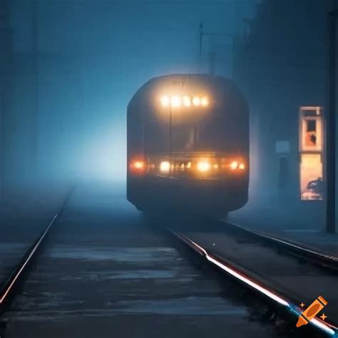 Night Scene Of A Train Leaving The Station In The Fog On Craiyon