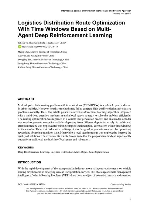 Pdf Logistics Distribution Route Optimization With Time Windows Based On Multi Agent Deep