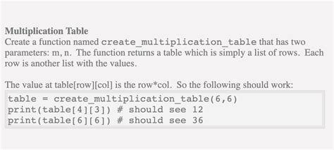 Solved Multiplication Table Create A Function Named Chegg