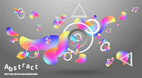 미래 지향적 인 유체 및 액체 포스터 디자인 삼각형과 원 원형이있는 창조적 인 다채로운 개념 0명에 대한 스톡 벡터 아트 및 기타 이미지 Istock