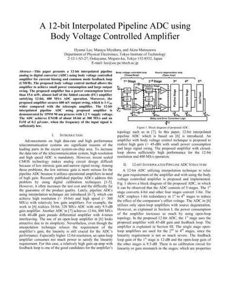 A 12 Bit Interpolated Pipeline Adc Using Body Voltage Controlled