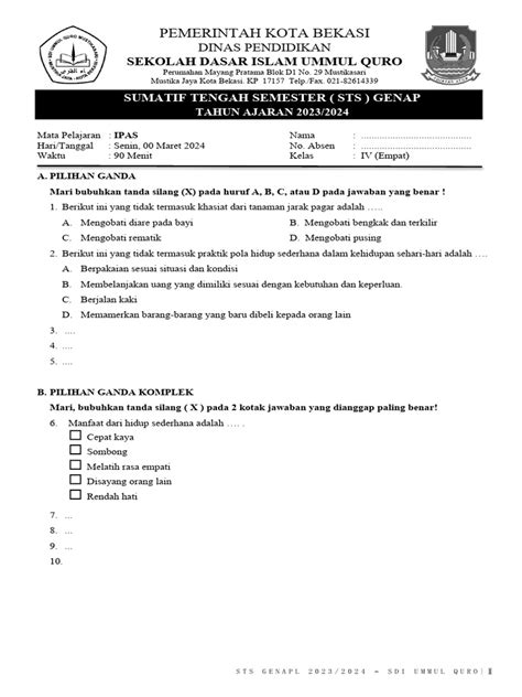 Contoh Kop Sts Genap 2023 2024 Pdf