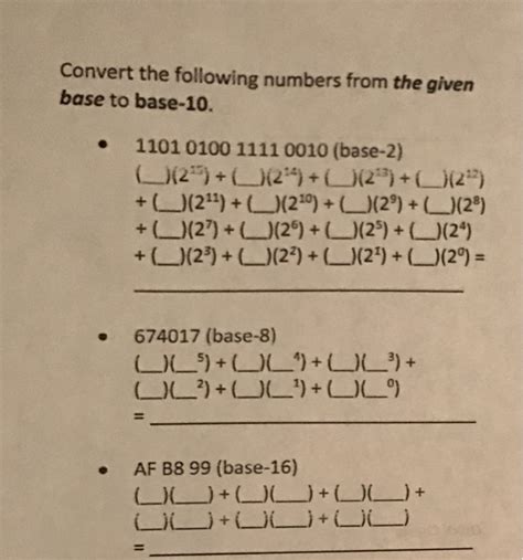 solved convert the following numbers from the given base to