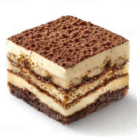 A Single Square Slice Of Cake With Multiple Layers Visible Showing A Creamy And Crumbly Texture