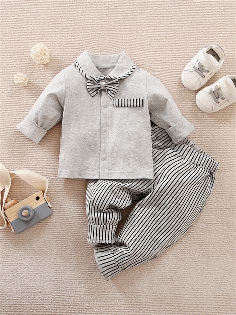 Yierying للاولاد الاطفال عقدة الفراشة أمامية قميص And مخطط بنطلون