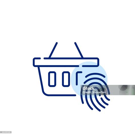 Shopping Basket And Fingerprint Ecommerce Biometric Authentication Pixel Perfect Editable Stroke