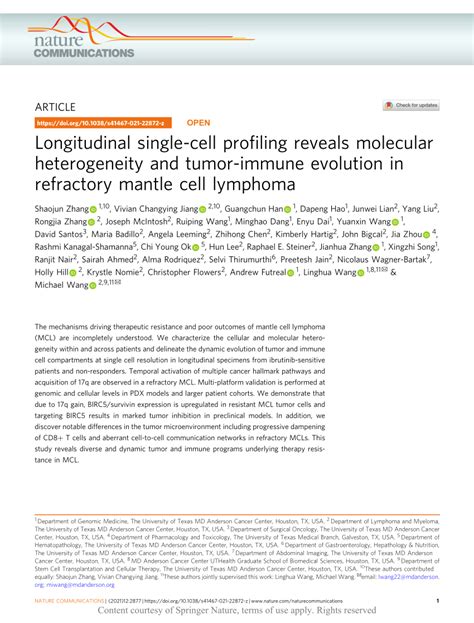 Pdf Longitudinal Single Cell Profiling Reveals Molecular Heterogeneity And Tumor Immune