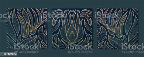 추상적 인 고급 황금 사각형 카드의 벡터 세트 소셜 넷을위한 포스트 템플릿 식물 현대 아르 데코 벽지 배경을 남깁니다 패턴 인쇄를위한 질감 직물 포장 디자인 중국 문화에