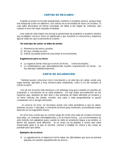Ejemplos De Cartas Comerciales De Reclamo Pdf