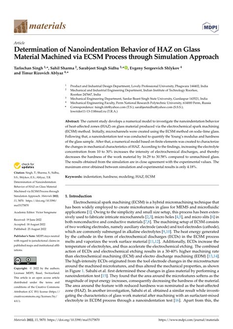 Pdf Determination Of Nanoindentation Behavior Of Haz On Glass Material Machined Via Ecsm