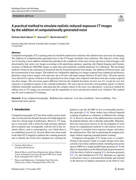 Pdf A Practical Method To Simulate Realistic Reduced Exposure Ct Images By The Addition Of