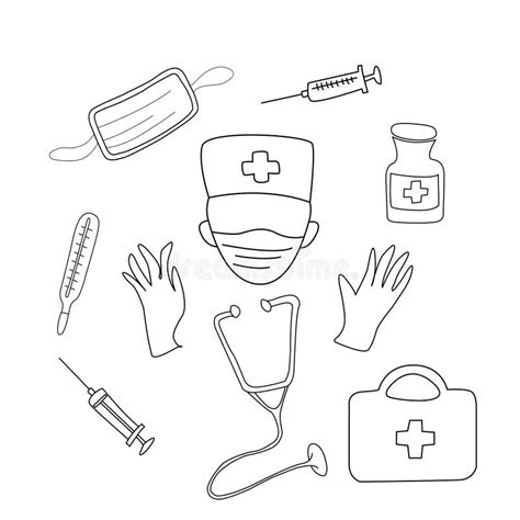 Medical Syringe Icon Hand Drawn Outline Doodle Medical Supplies