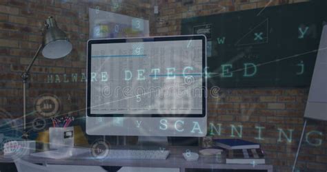 Animation Of Network Of Digital Icons And Cyber Security Data Processing Against Office Desk