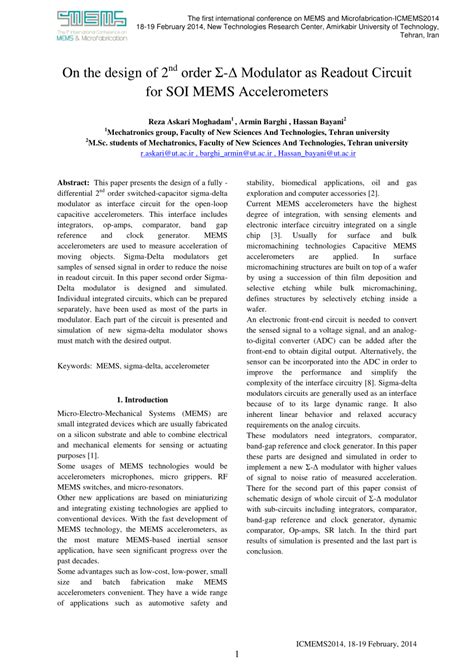 Pdf On The Design Of 2nd Order Σ Δ Modulator As Readout Circuit For