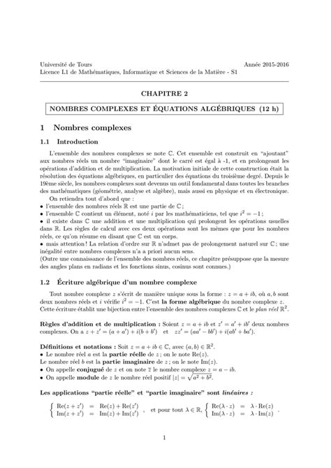 1 Nombres Complexes Math Univ