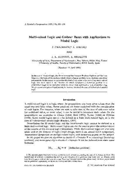 Pdf Multi Valued Logic And Gröner Bases With Applications To Modal Logic