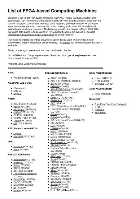 List Of Fpga Based Computing Machines Xputer Lab Kaiserslautern