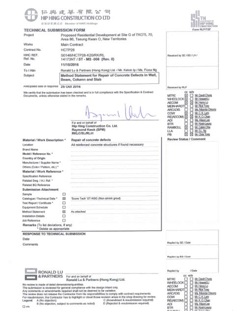 St Ms 006 Method Statement For Repair Of Concrete Defects In Wall Beam