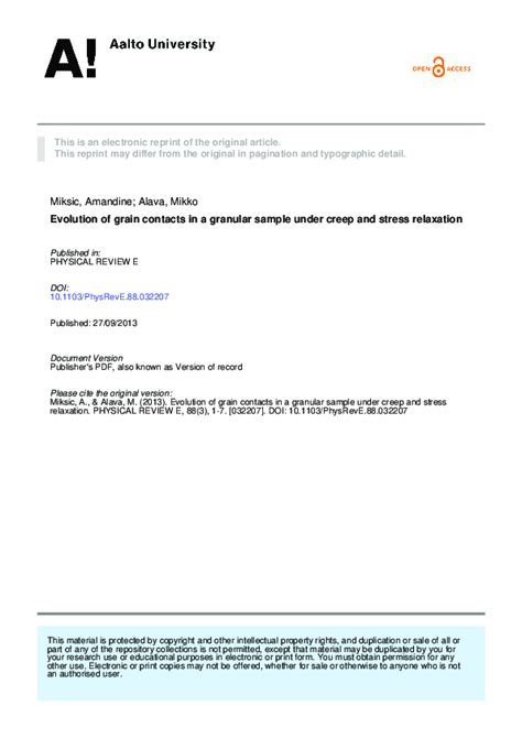 Pdf Evolution Of Grain Contacts In A Granular Sample Under Creep And Stress Relaxation